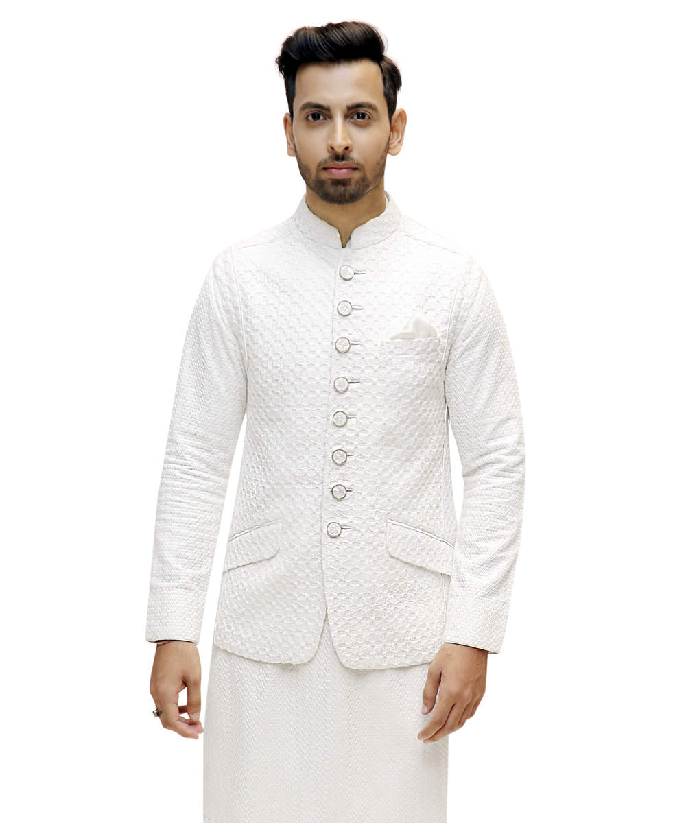 Ivory self embroidered Bandi - Nivedita Pret & Couture