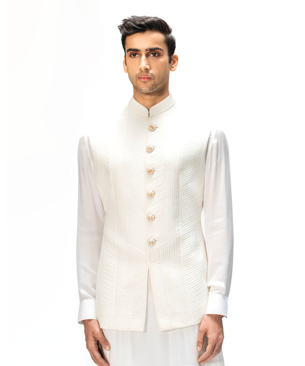 Signature ivory cut & sew and Quilted Bandi - Nivedita Pret & Couture
